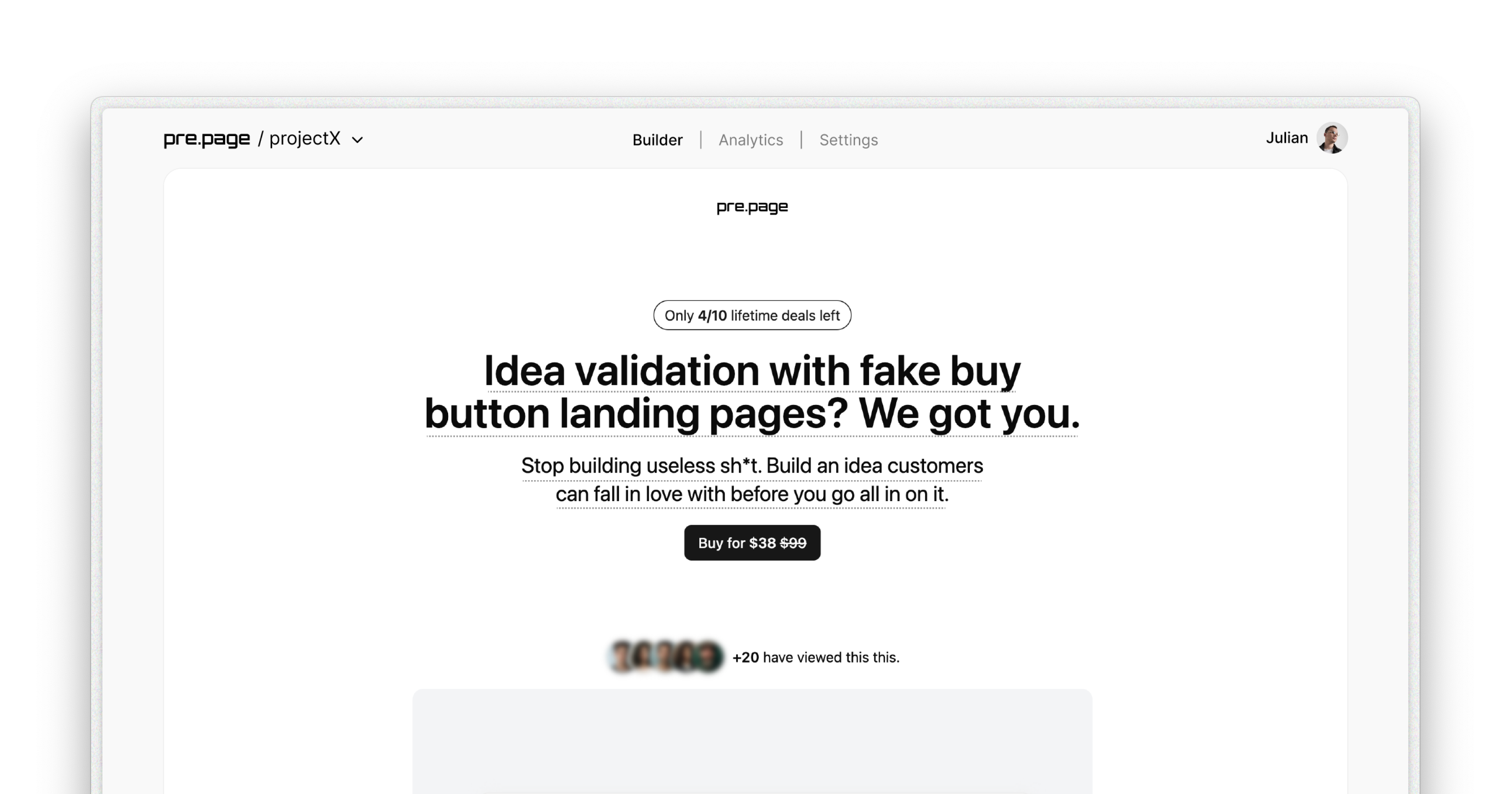 pre.page – startup idea validation funnel